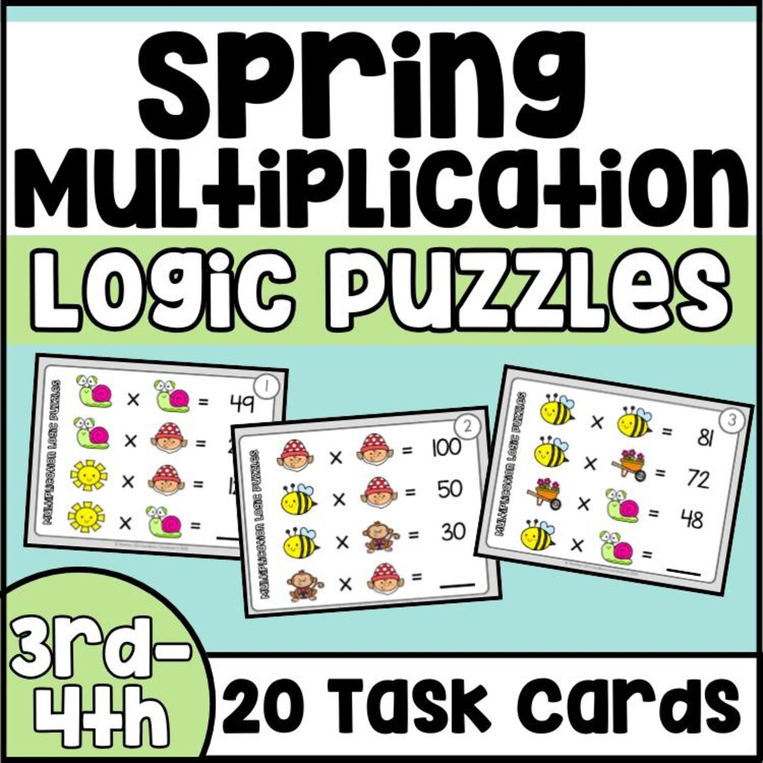Spring Logic Puzzles Multiplication Math Task Cards 3rd & 4th Grade ...