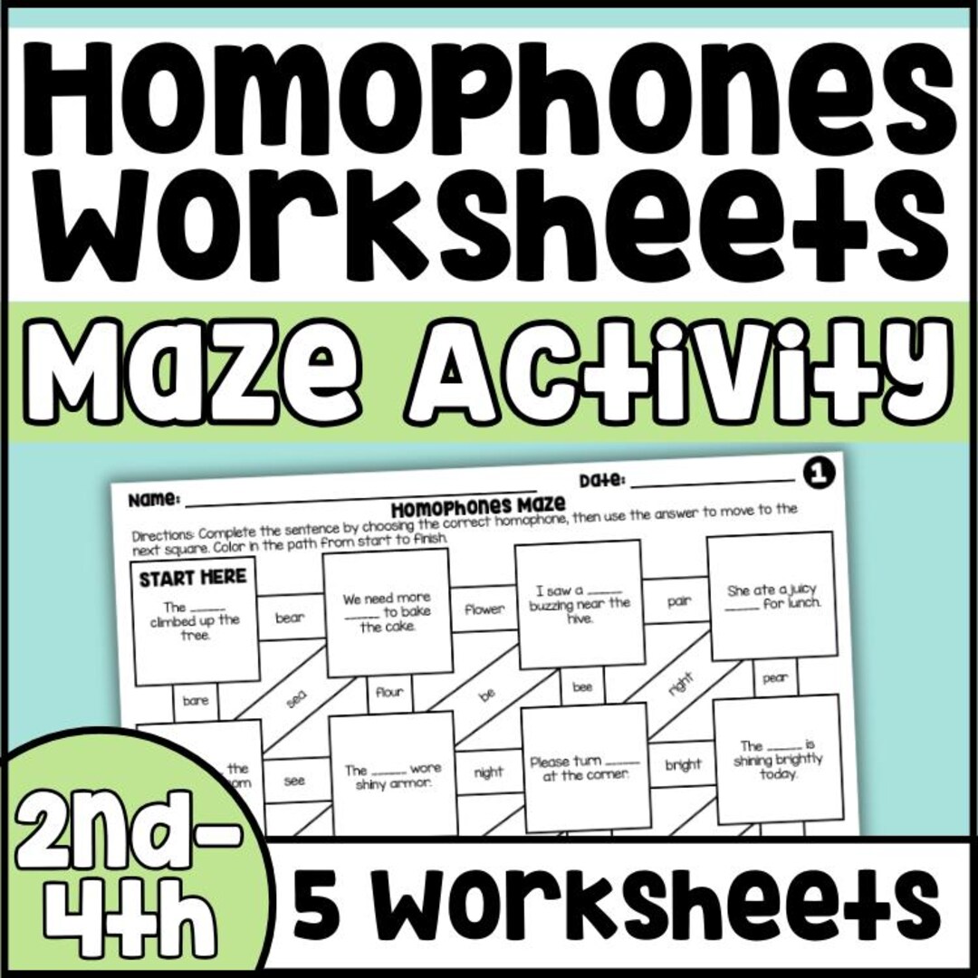 Homophones Worksheets Maze Activity | 2nd & 3rd Grade ELA | Homophone ...