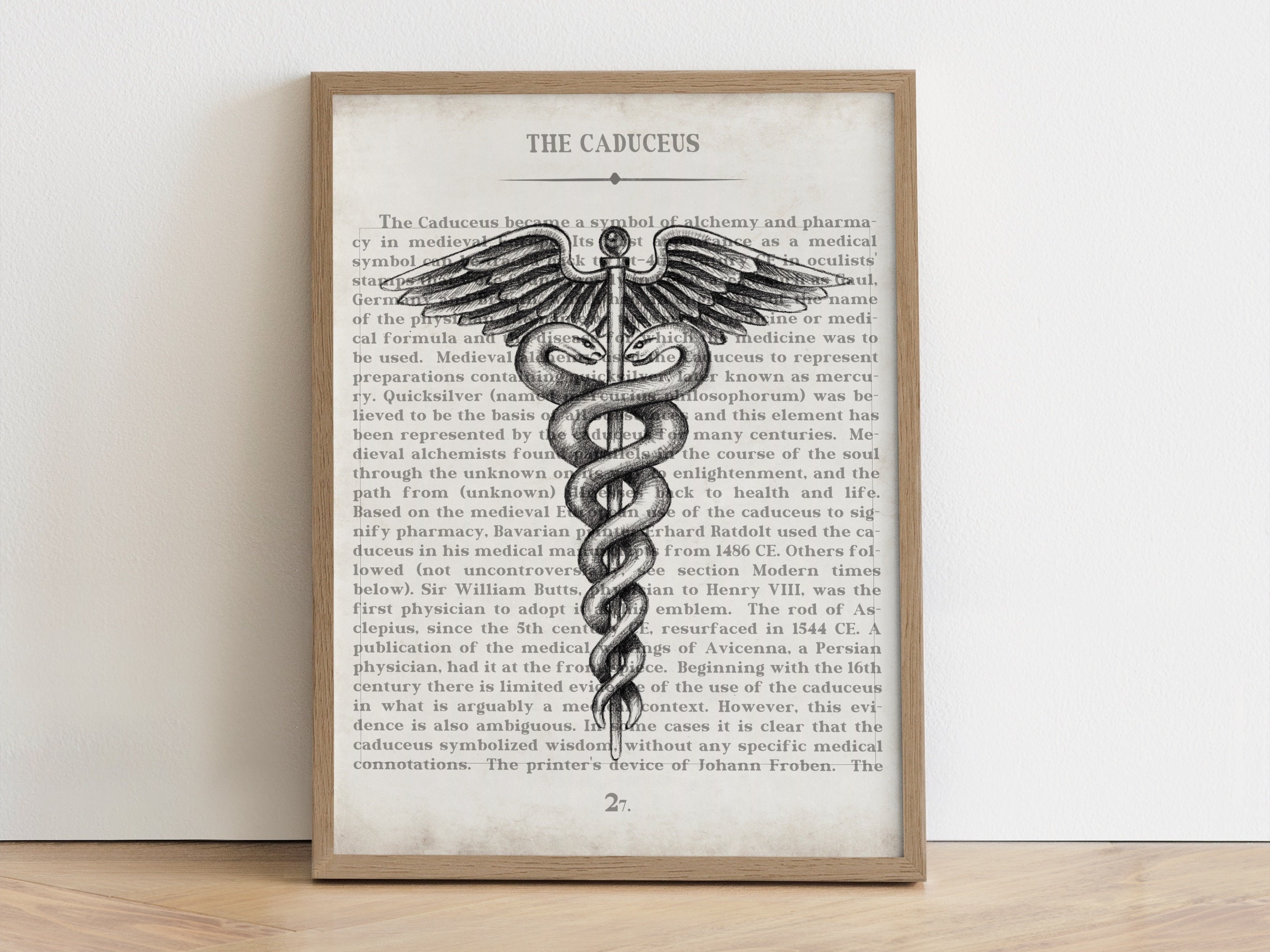 Caduceus Medical Symbol Art Print Rod of Asclepius Staff of Caduceus ...