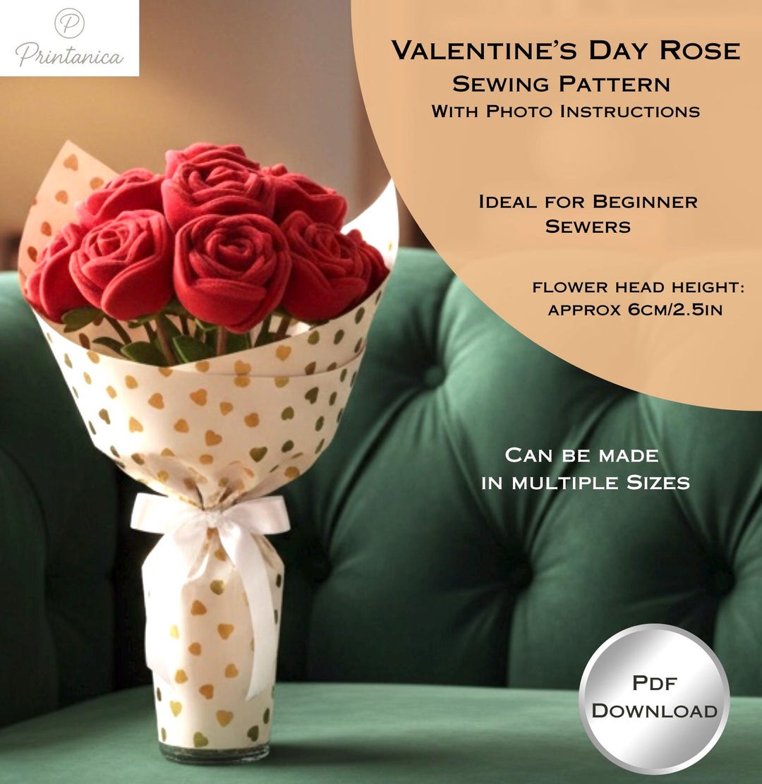 Romantic Valentine’s Day Flower Sewing Pattern: Handmade Soft Plush ...