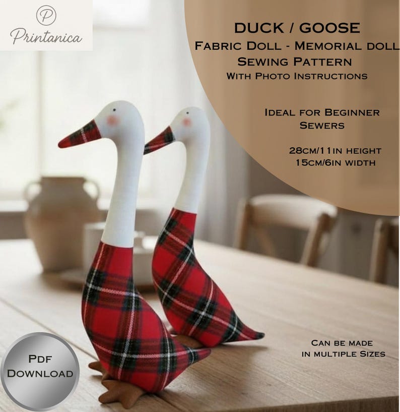 Duck Goose Fabric Doll Sewing Pattern: DIY Memorial Doll (PDF Download ...