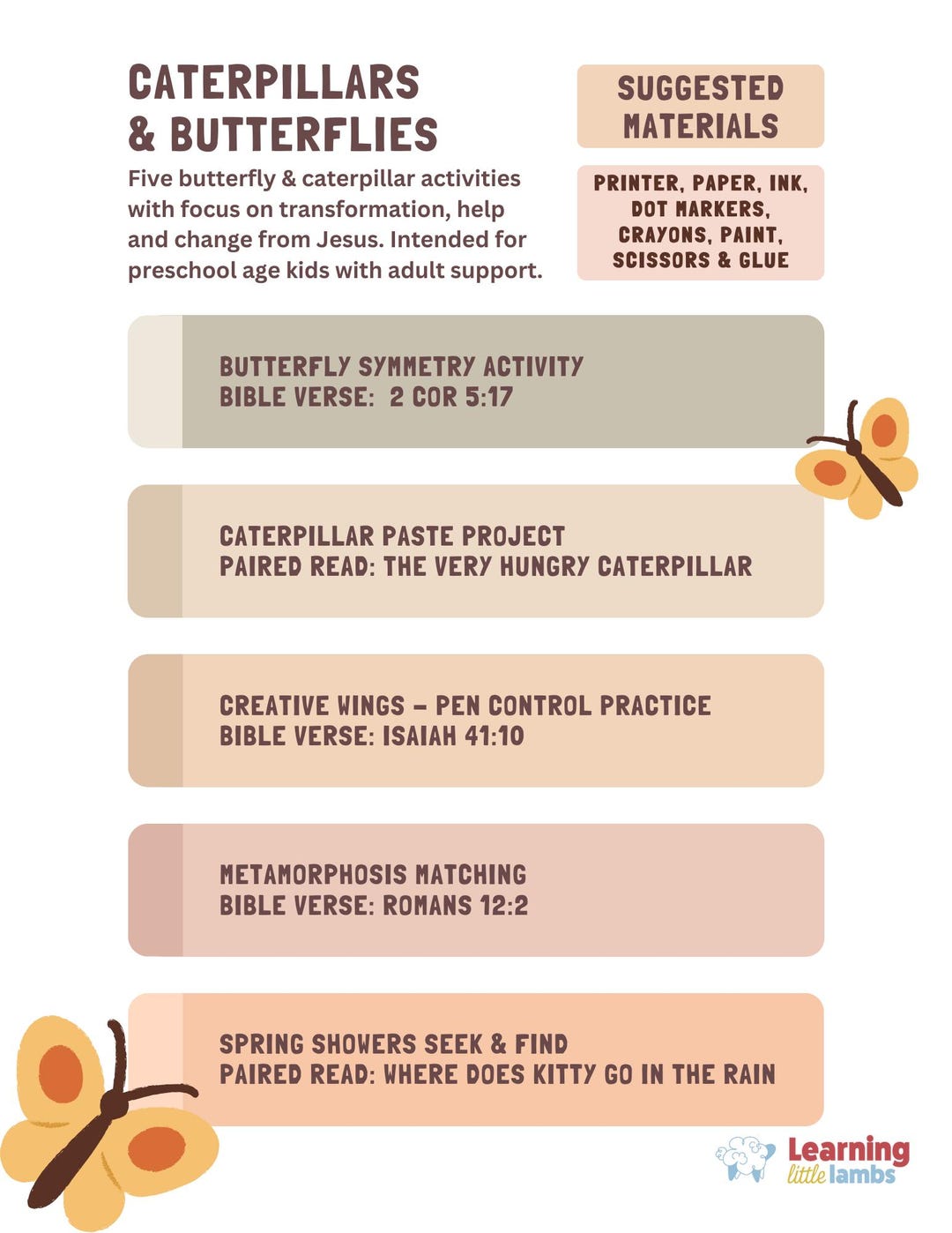 Caterpillars & Butterflies Spring Activity Sheets - Etsy