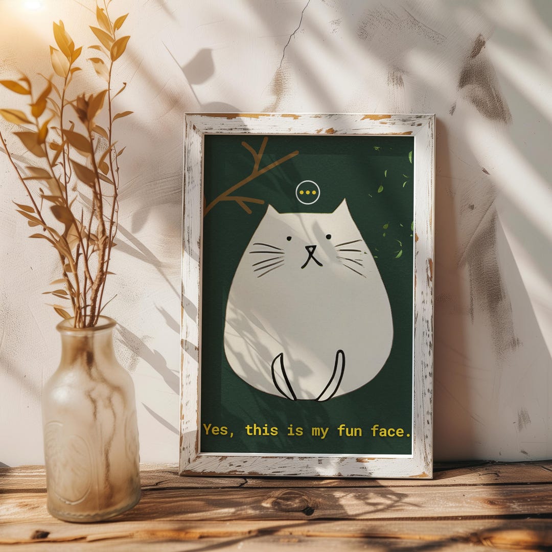 Minimalist Funny Cat Wall Art, Cute Fat Cat Poster, Modern Animal Print ...