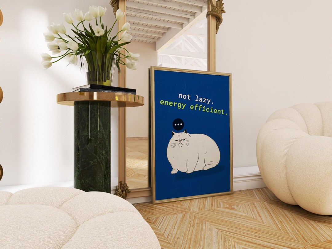 Funny Fat Cat Wall Art Printable, Lazy Cat Digital Download, Cute Pet ...