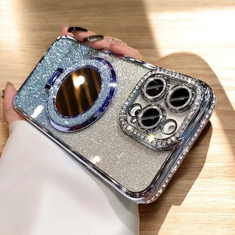 Luxury Glitter Magsafe iPhone Case – Diamond Clear Mirror Stand Cover ...