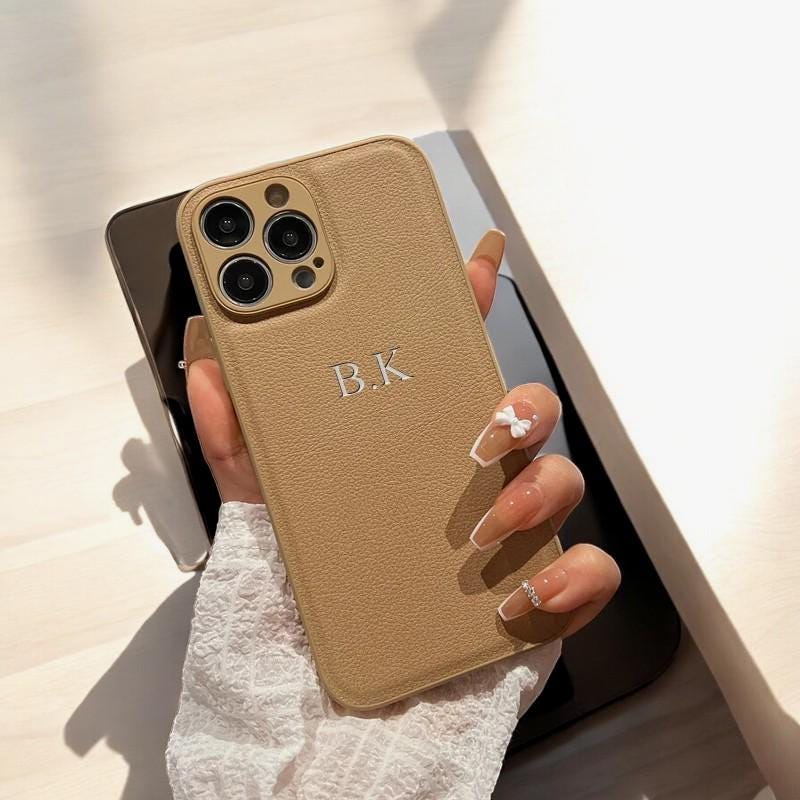 Personalized Leather iPhone Case: Custom Silver Initial Cover - Etsy