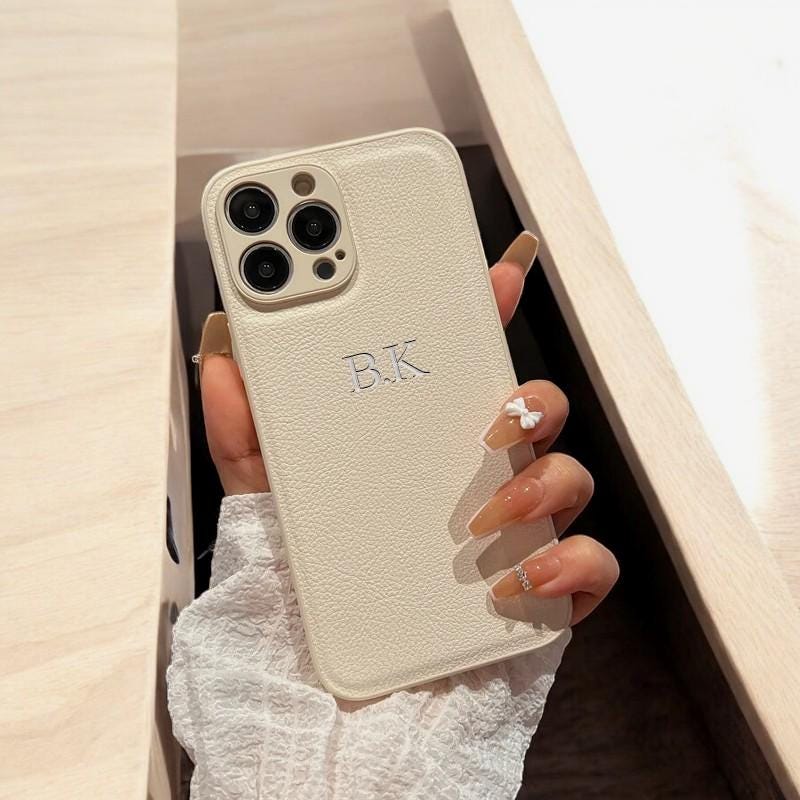 Personalized Leather iPhone Case: Custom Silver Initial Cover - Etsy