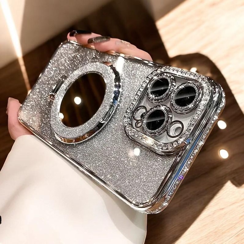 Luxury Glitter Magsafe iPhone Case – Diamond Clear Mirror Stand Cover ...