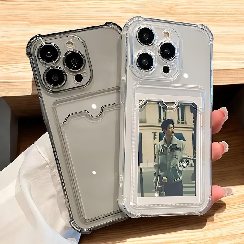 Clear iPhone Case With Card Holder – Shockproof, Transparent TPU Cover ...