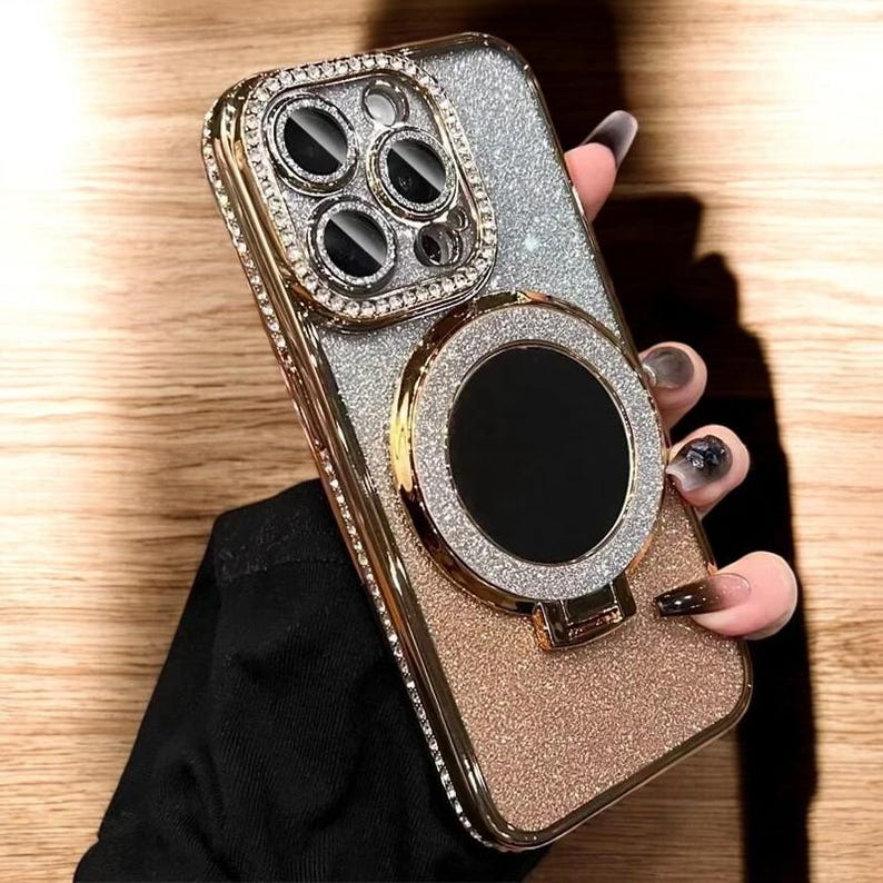 Luxury Glitter Magsafe iPhone Case – Diamond Clear Mirror Stand Cover ...