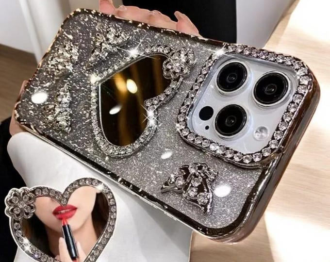 Heart Mirror iPhone Case – Glitter Butterfly Plated Cover for iPhone 11 ...