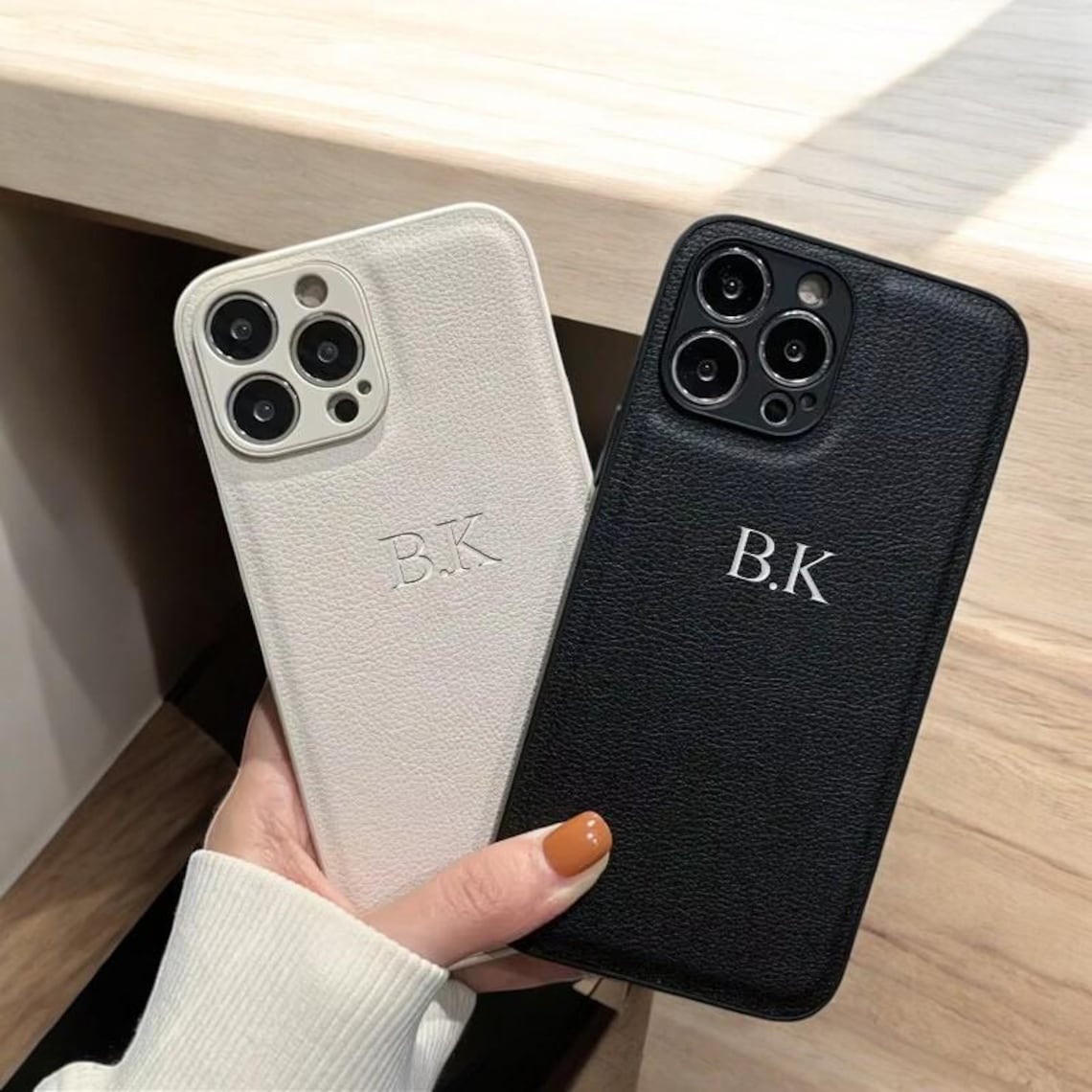 Personalized Leather iPhone Case: Custom Silver Initial Cover - Etsy