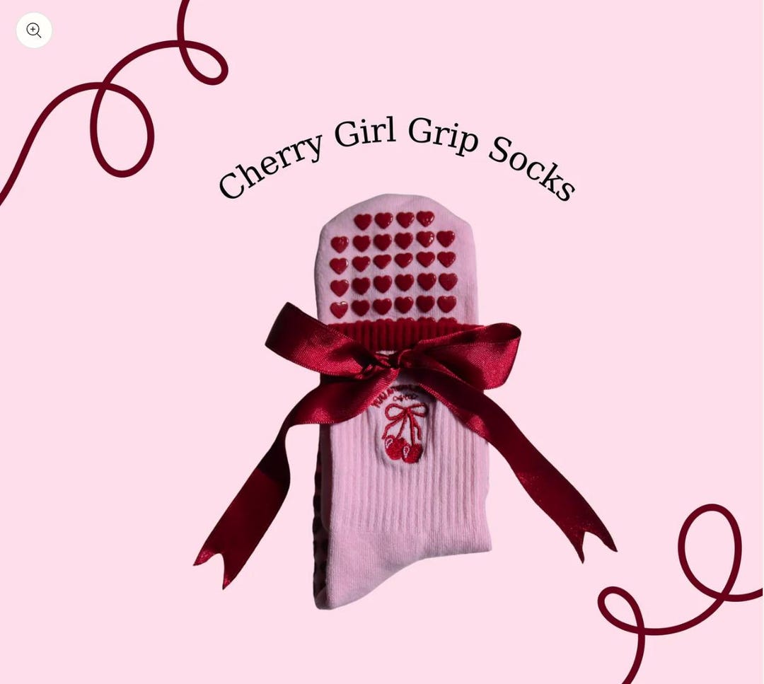 Cherry Girl Grip Socks, Pilates Socks - Etsy