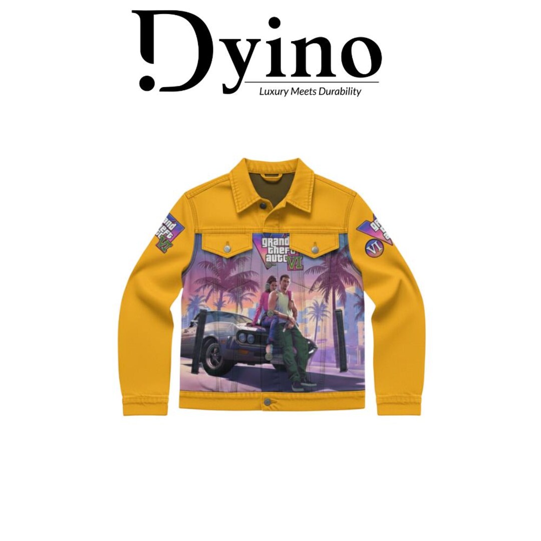 Men Grand Theft Auto VI – Pastel Yellow Denim Jacket Palm Trees ...