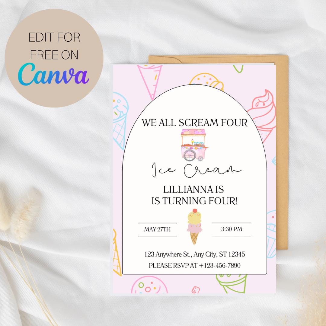 Scream Four Ice Cream Birthday Invitation: Editable 4th Birthday Party ...