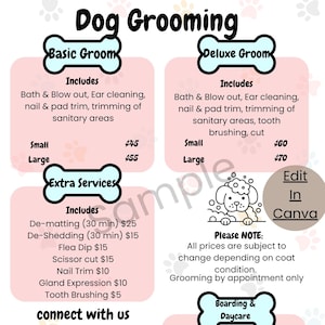 Dog Grooming Price Chart - Etsy