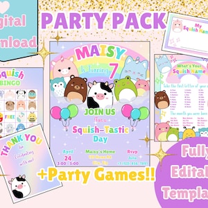 Squishmallow Birthday Invitation: Editable Party Games Invite (digital ...