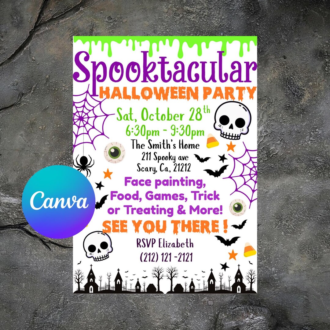 Editable Spooktacular Halloween Party Invitation: DIY Canva Template ...