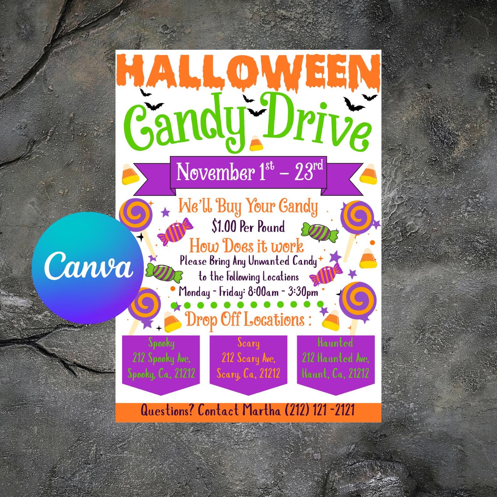 Editable Halloween Candy Drive Flyer: Trick or Treat Invitation ...