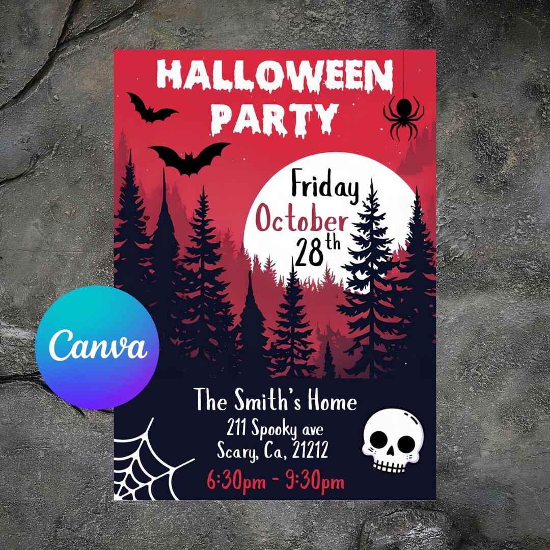 Editable Halloween Party Invitation: Customizable Digital Download (5x7 ...