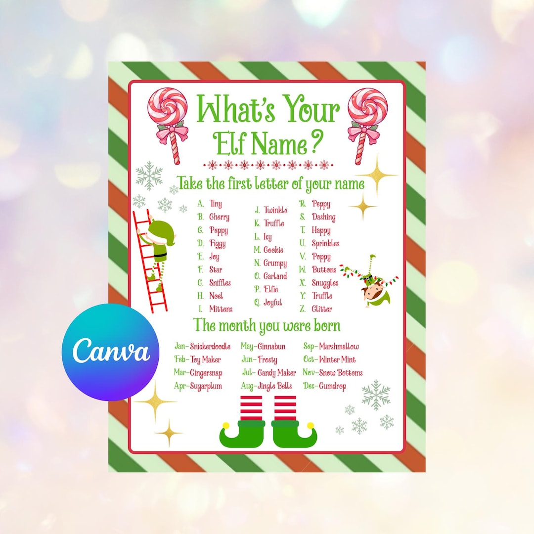 Whats Your Elf Name Christmas Game, Fun Name Generator Activity ...