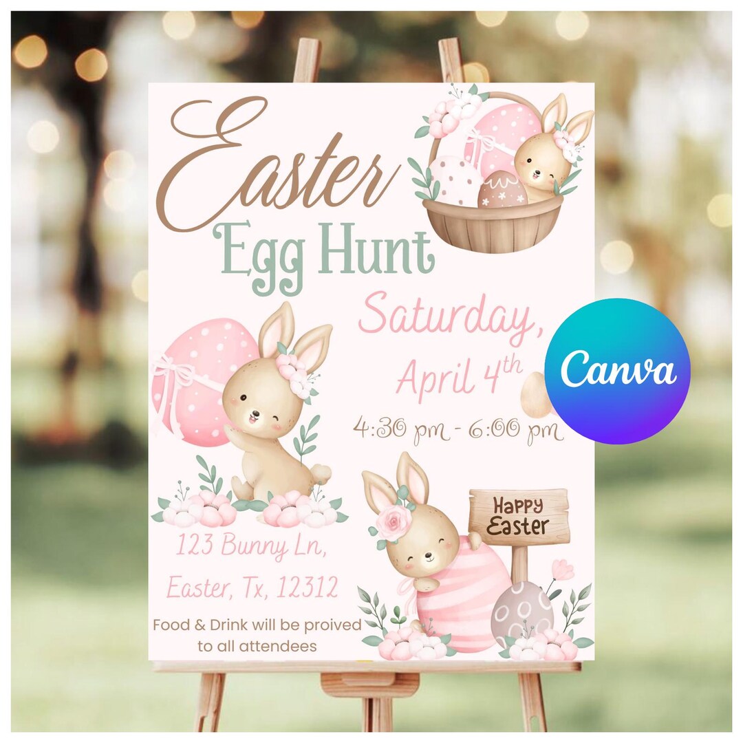Editable Easter Egg Hunt Invitation Flyer | Bunny Celebration Party ...