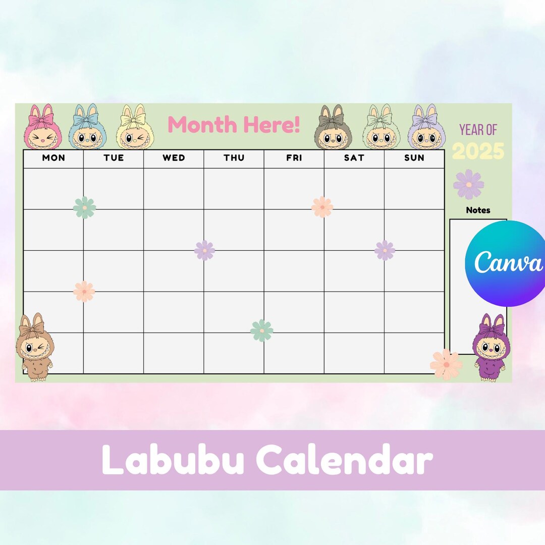 Editable Labubu Monthly Calendar ! Adorable Editable Labubu Monthly ...