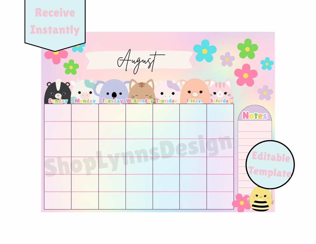 Squishmallow Calendar, Calendar for Squishmallow Lovers, Calendar for ...