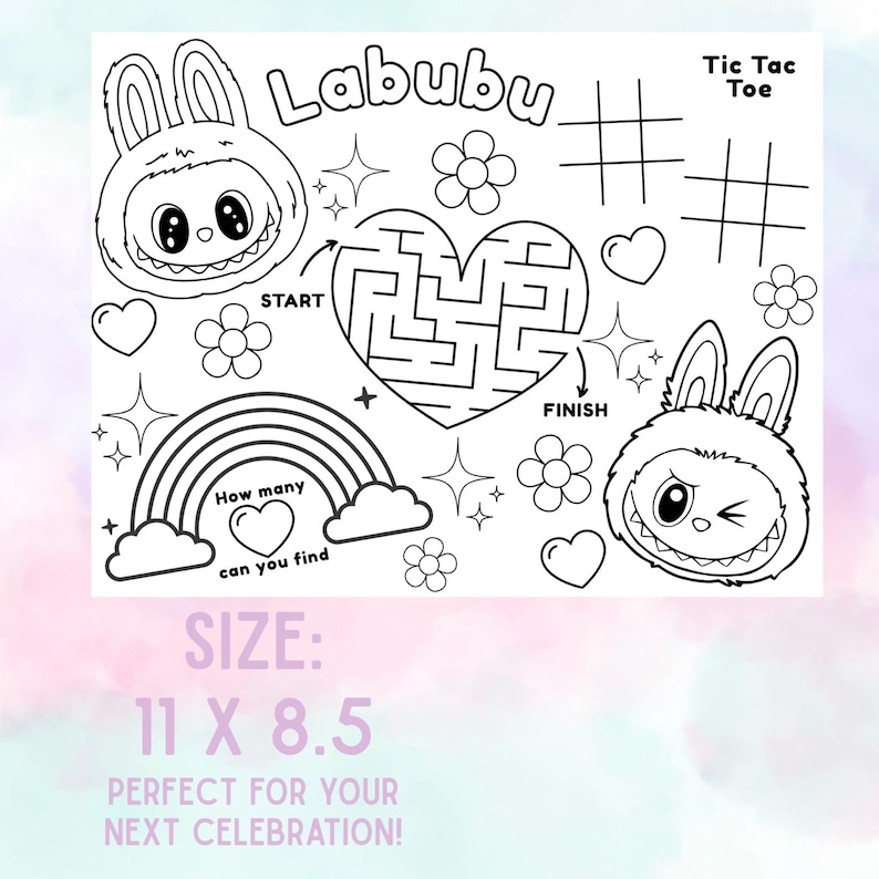 Labubu Birthday Activity Sheet: Printable Coloring Page (PDF Download ...