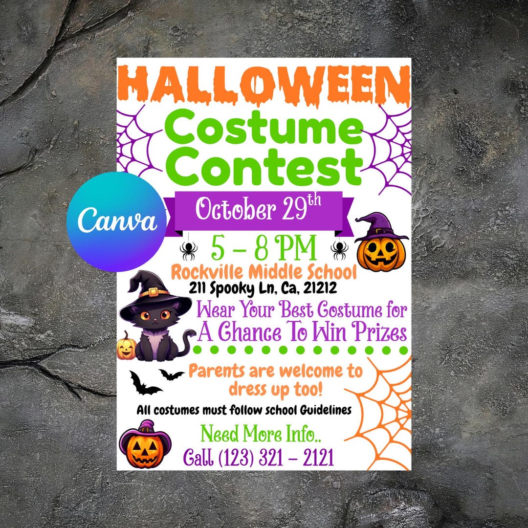Editable Halloween Costume Contest Invite Template (5x7) - DIY Digital ...