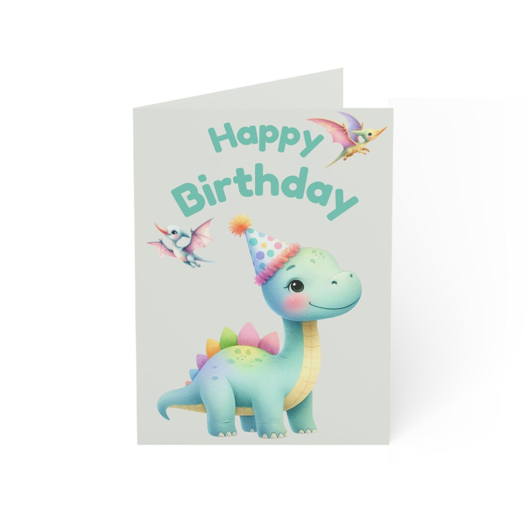 Cute Dinosaur Birthday Card - Happy Birthday Cards for Kids, Children's ...