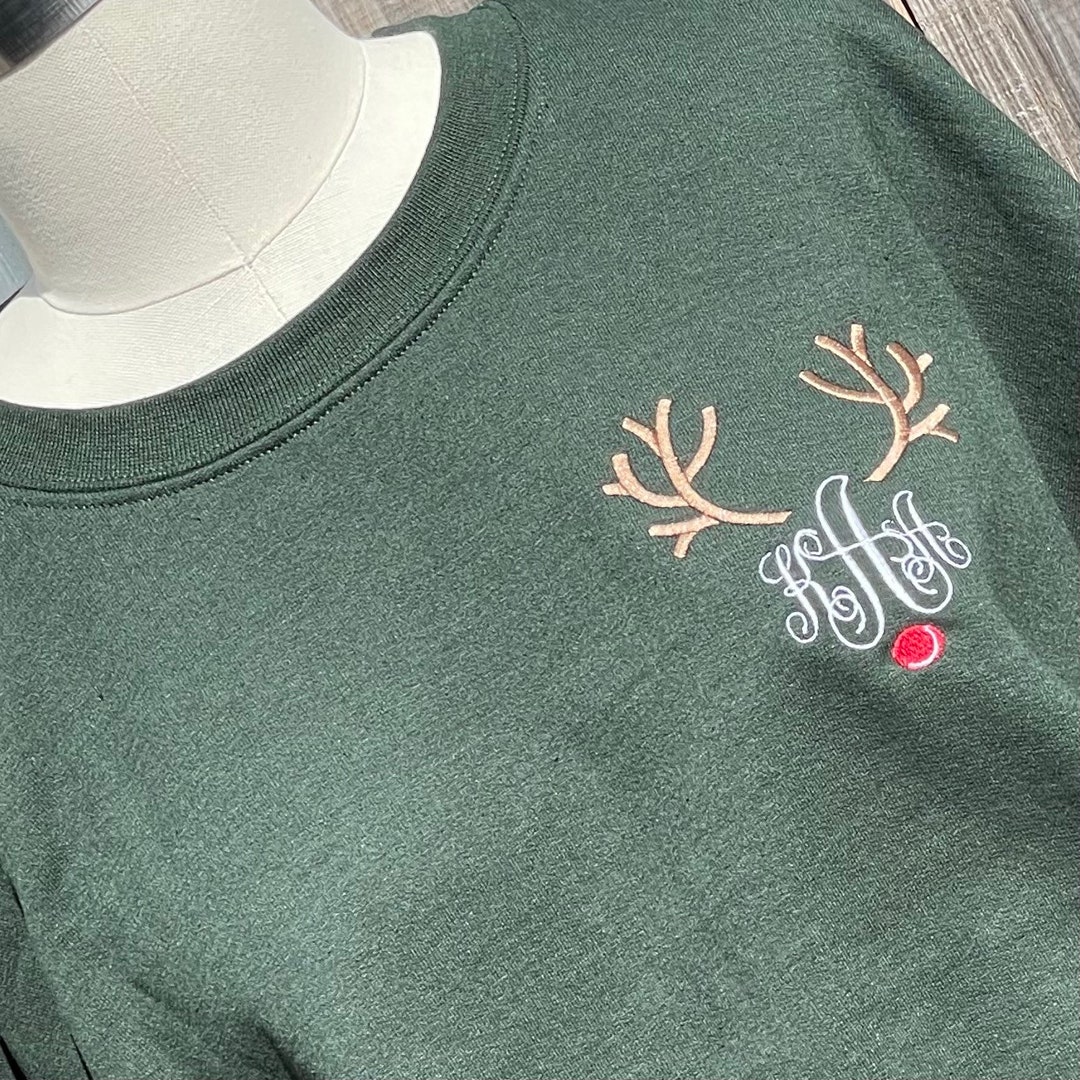 Christmas Reindeer Embroidered Sweatshirt, Personalized Monogram Crew ...