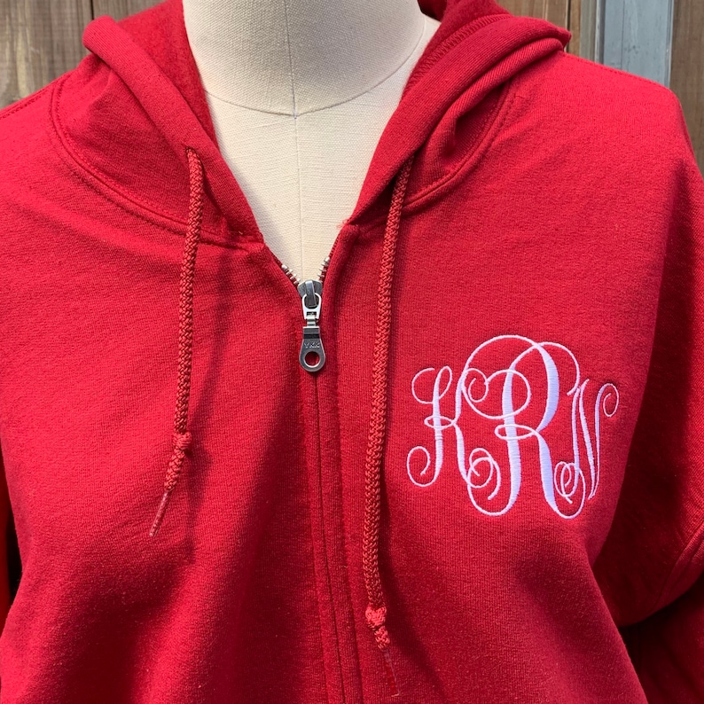 Embroidered Monogram Initials Sweatshirt, Monogrammed Zip-up Sweater ...