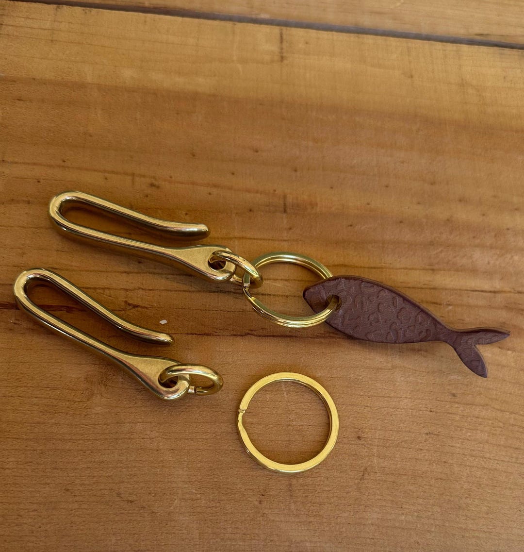 Larger Japanese Fish Hook With Leather Fish Key Ring - Horween Leather ...