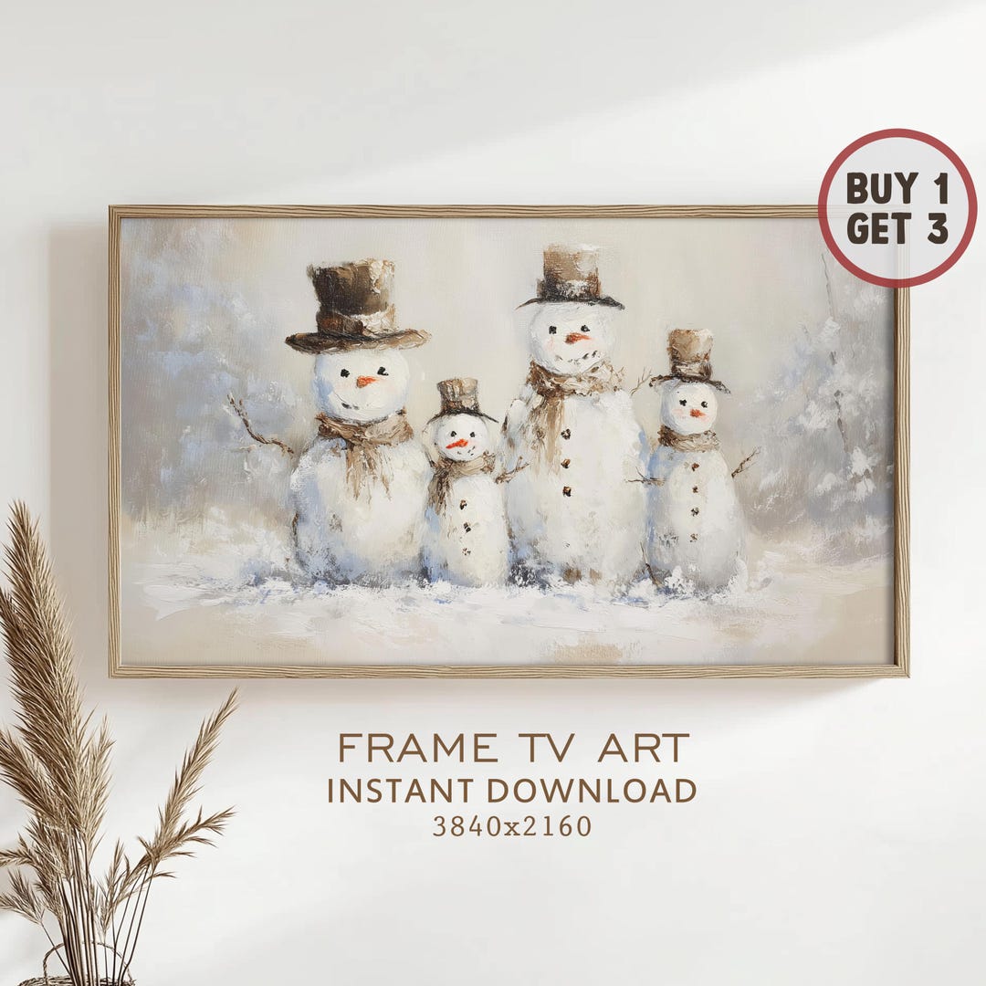 Snowman Family Frame TV Art Christmas Vintage Painting Snowman Samsung ...