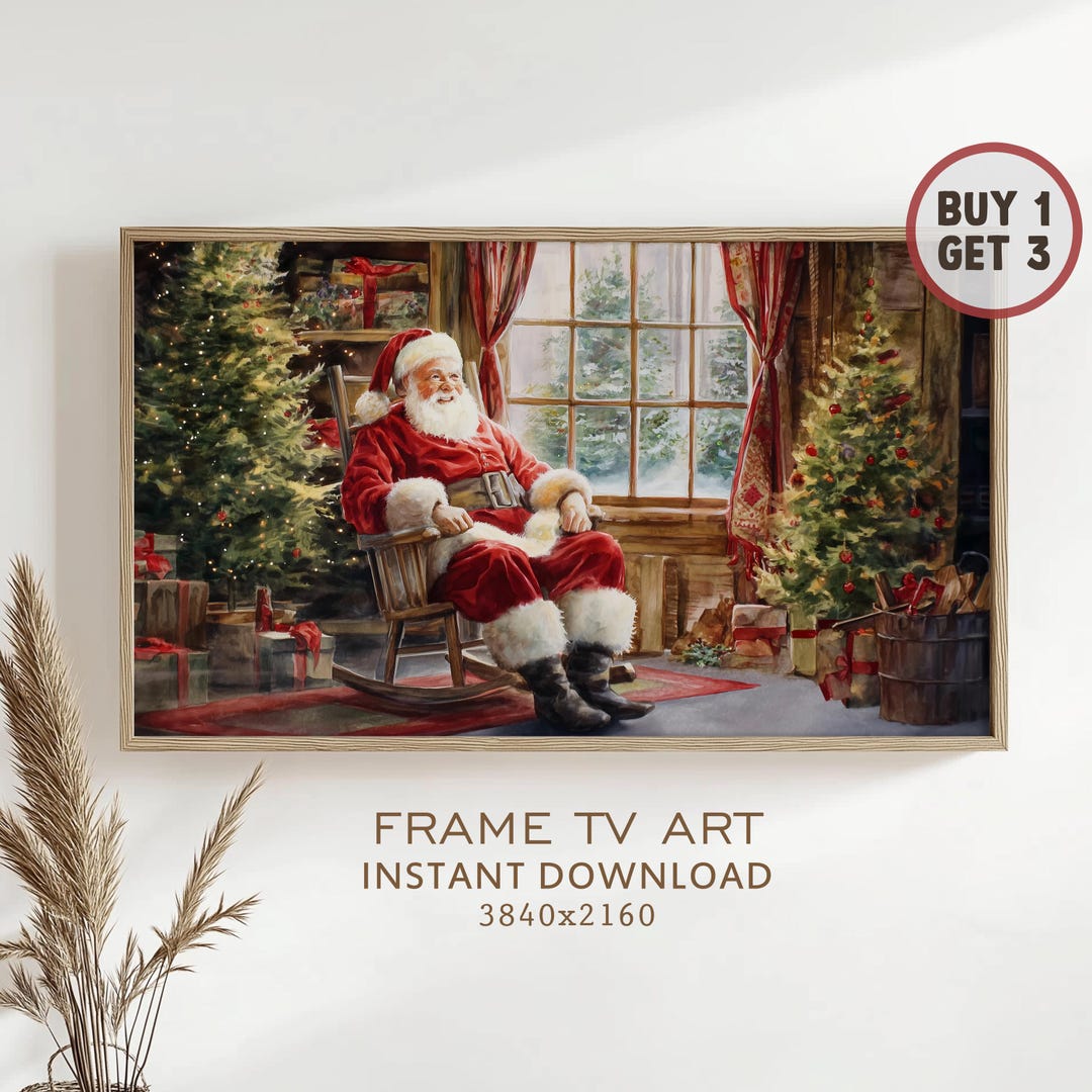 Santa Frame TV Art Christmas Santa Claus Painting Vintage TV ...