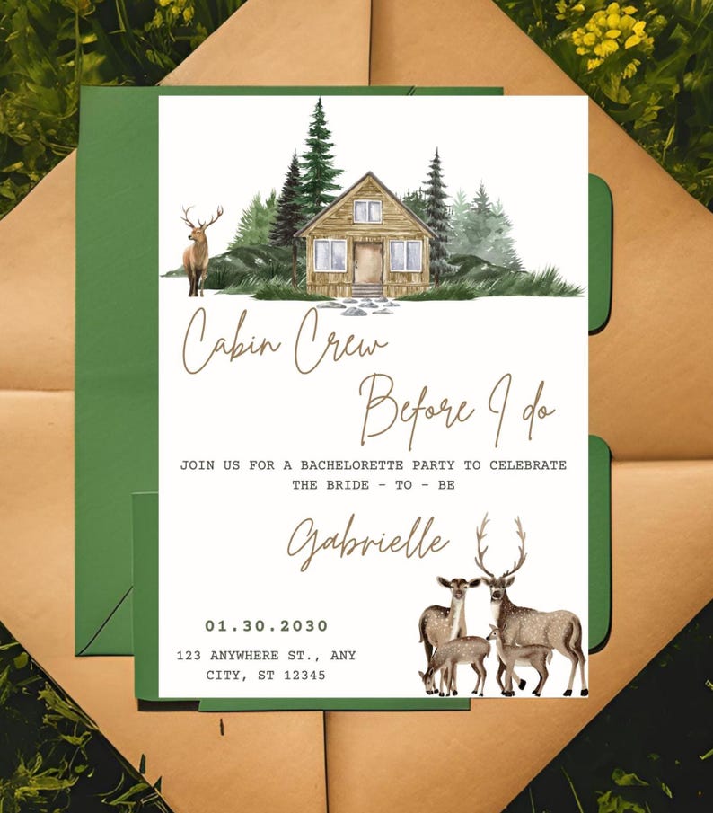 Cabin Crew Bachelorette Invitation | Rustic Log Cabin Party Template ...