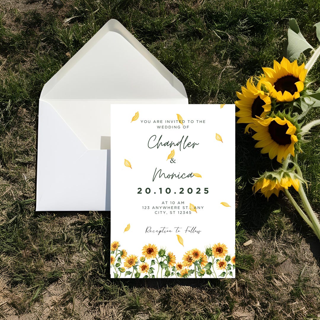 Sunflower Wedding Invitation | Fall Rustic Wedding Card | Digital Download | Editable Canva ...