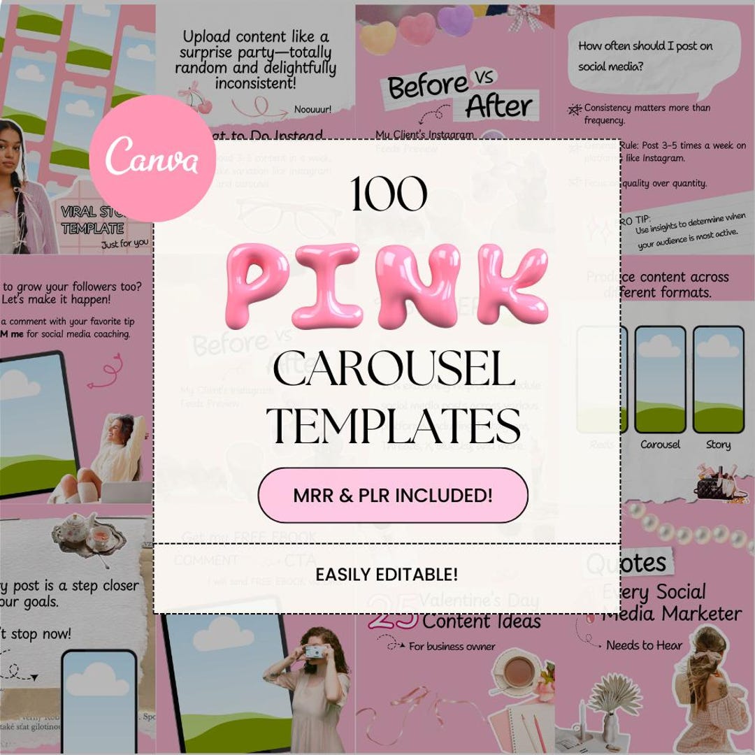 100 Viral Pink Aesthetic Carousel Templates for Instagram | Editable ...
