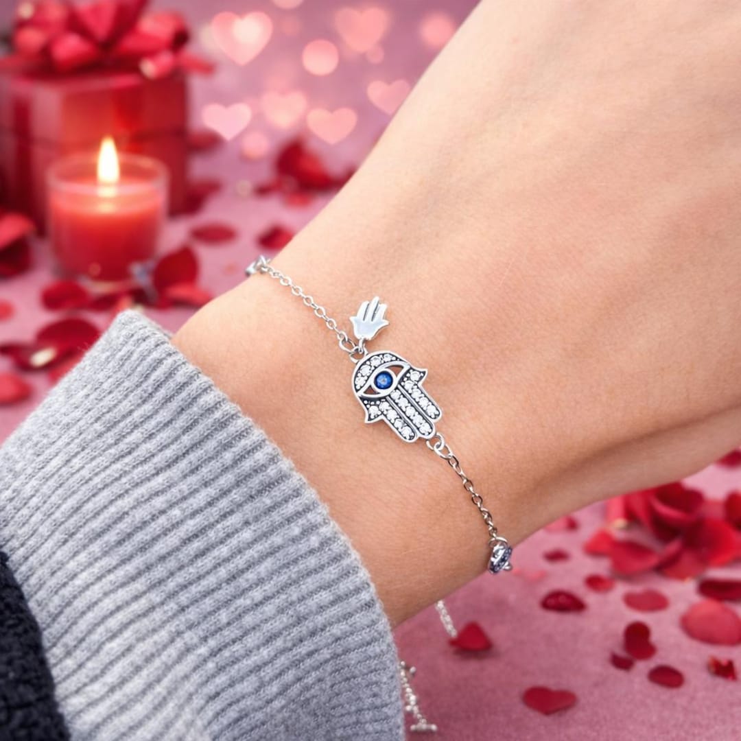 Evil Eye Hamsa Bracelet: Sterling Silver Zircon Jewelry Protection ...