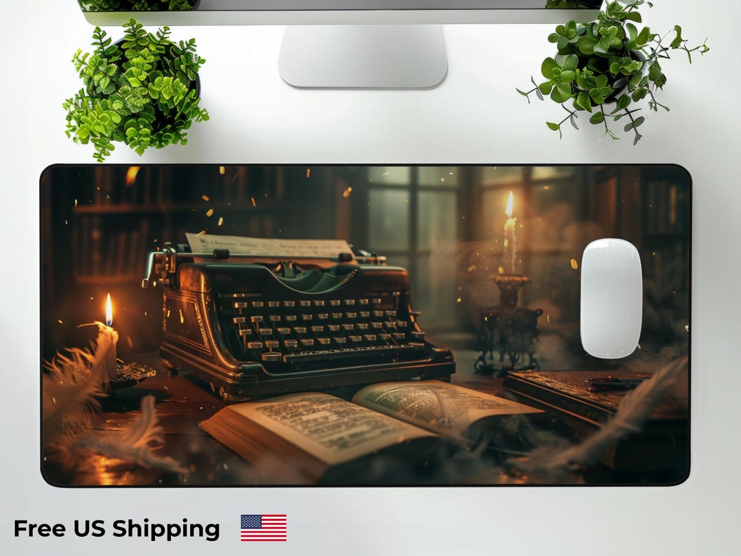 Dark Academia Desk Mat With Vintage Typewriter – Literary Aesthetic ...