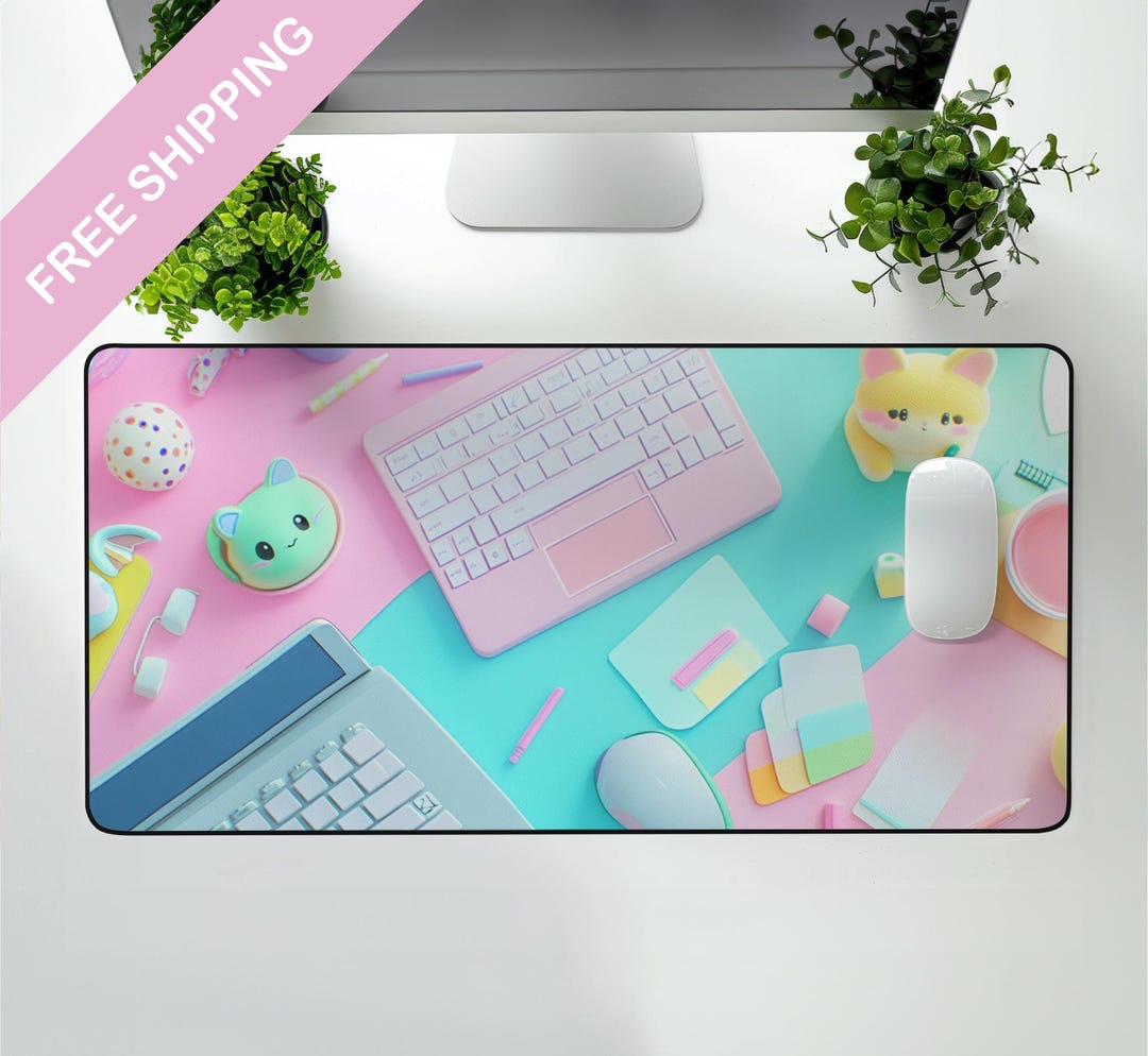 Pastel Kawaii Desk Mat 12x18 12x22 16x32 Cute Aesthetic Mouse Pad for ...