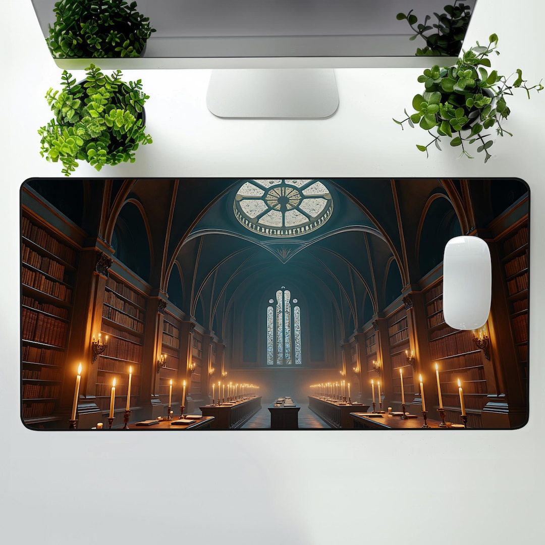 Gothic Library Desk Mat With Candlelight – Dark Academia Aesthetic ...
