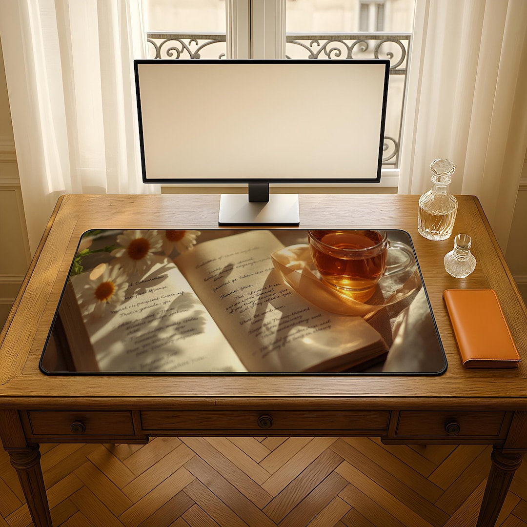 Light Academia Desk Mat With Book and Tea, Cozy Reading Aesthetic Mouse ...