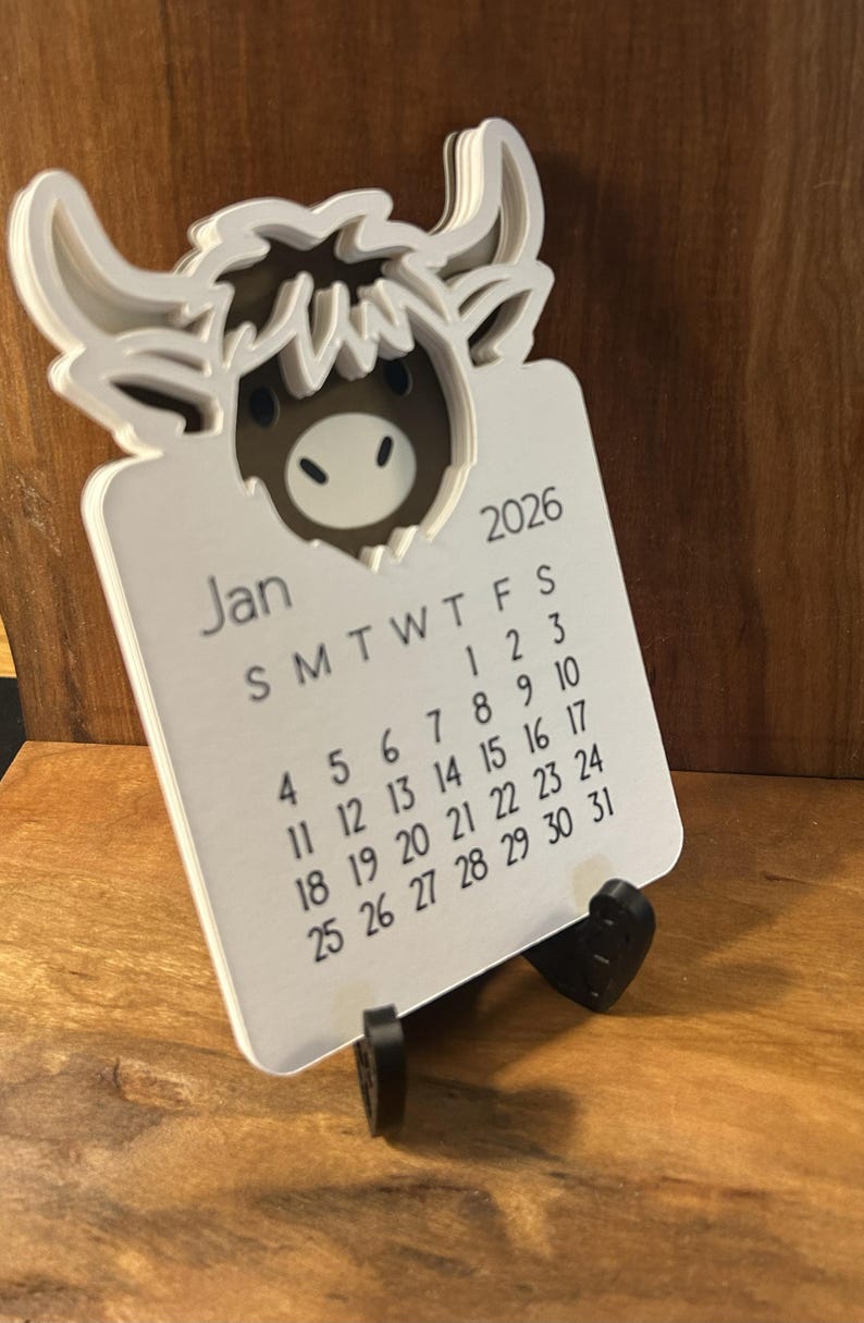2026 Highland Cow Desk Calendar With Stand – 4” X 6” | Stocking Stuffer ...