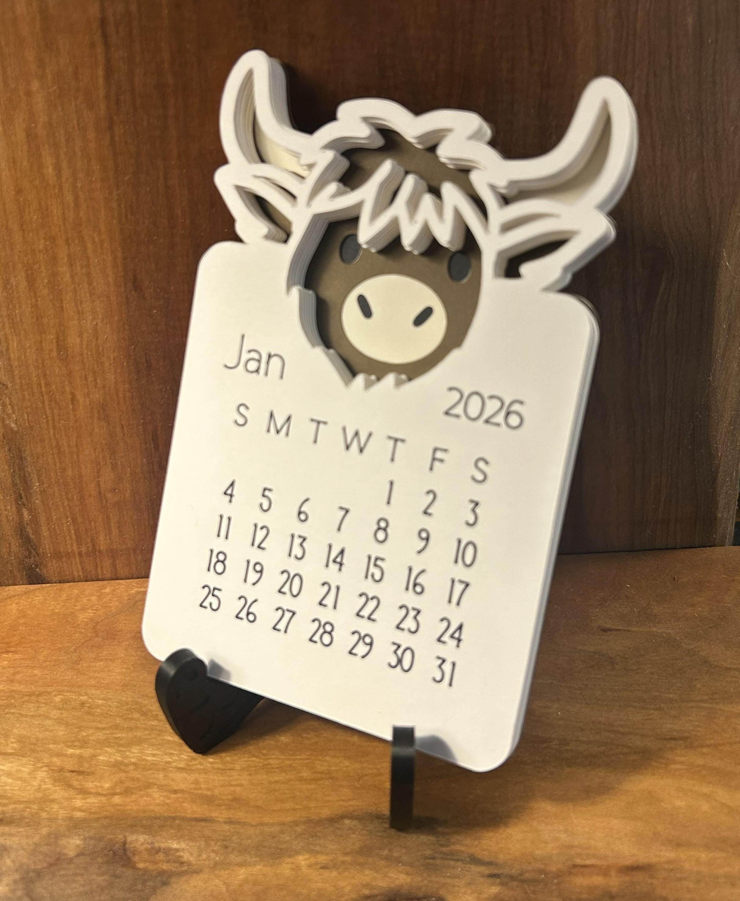 2026 Highland Cow Desk Calendar With Stand – 4” X 6” | Stocking Stuffer ...
