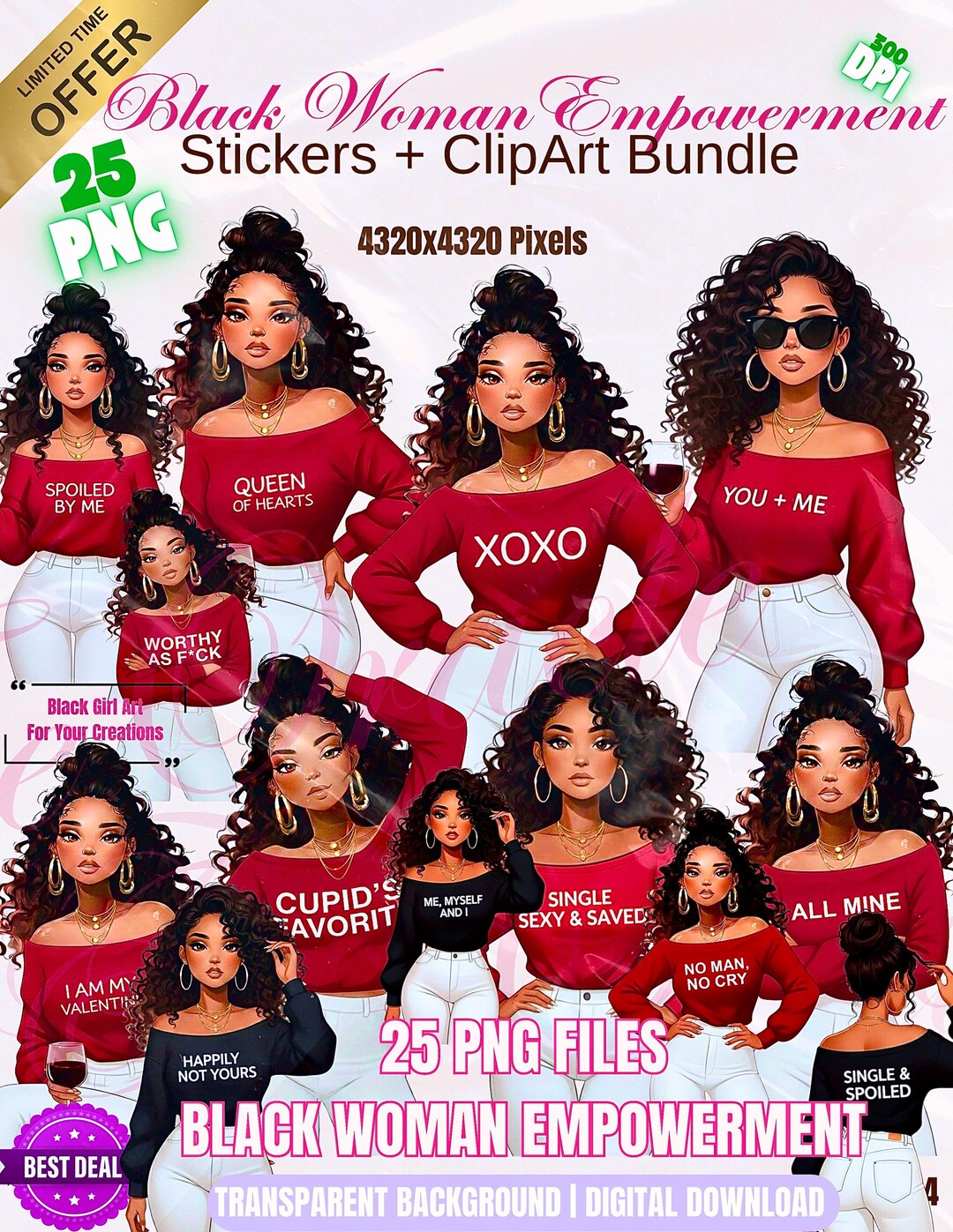 Black Woman Empowerment Clipart Bundle, Cozy Sweater Pngs (digital ...