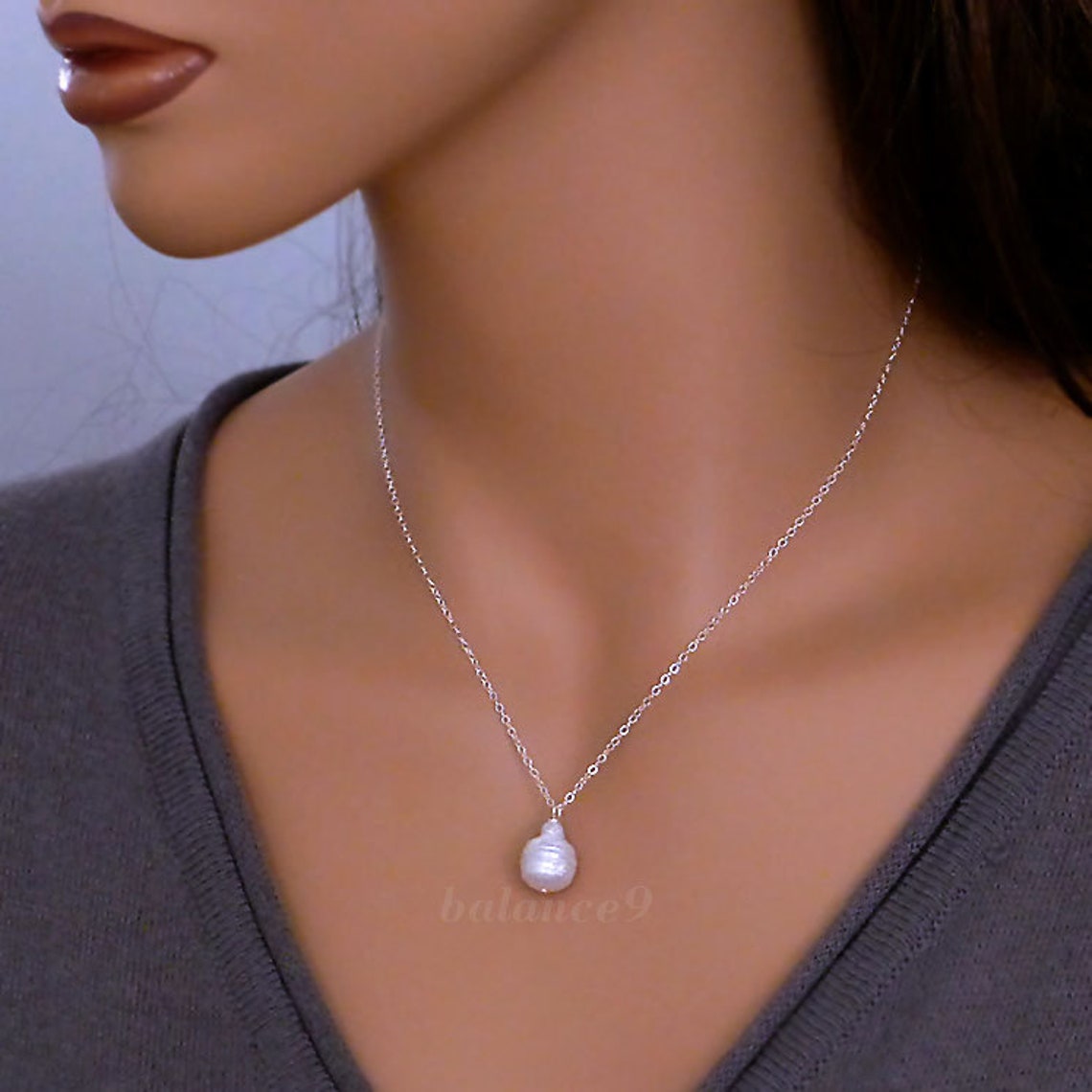 Single Pearl Necklace Pearl Drop Pendant Necklace Baroque - Etsy
