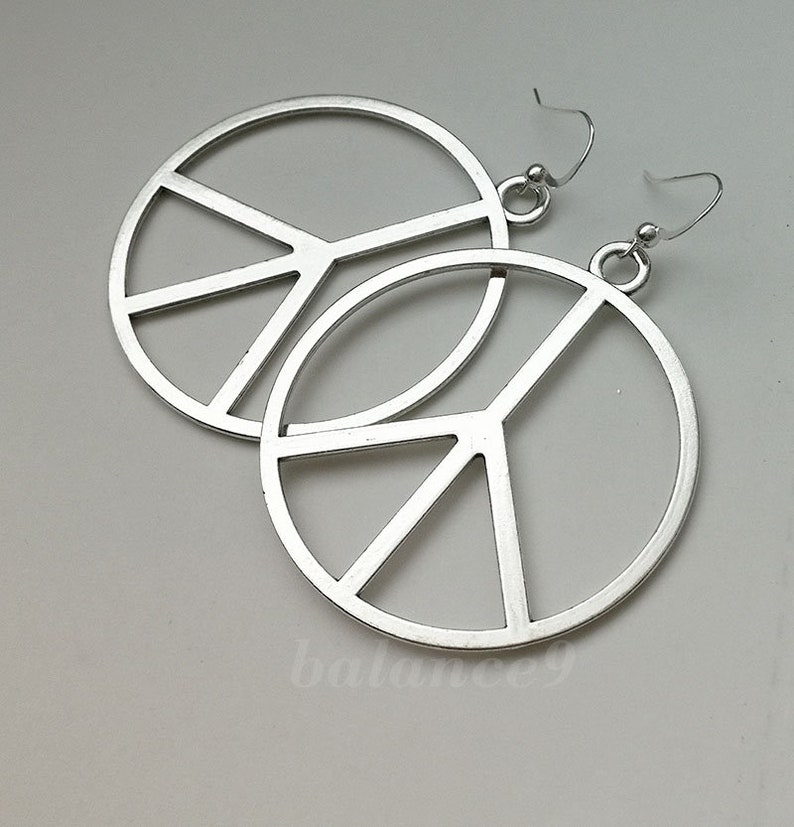 Peace Sign Earrings Large Peace Sign Hoop Sterling Silver - Etsy