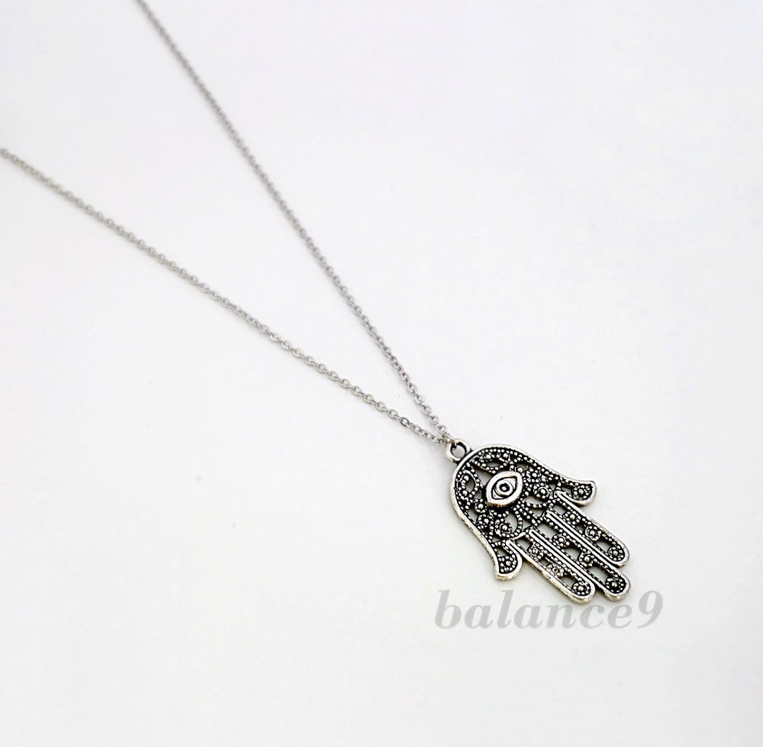 Long Hamsa Hand Necklace, Amulet Jewelry Gift, Hamsa Necklace, Antique ...
